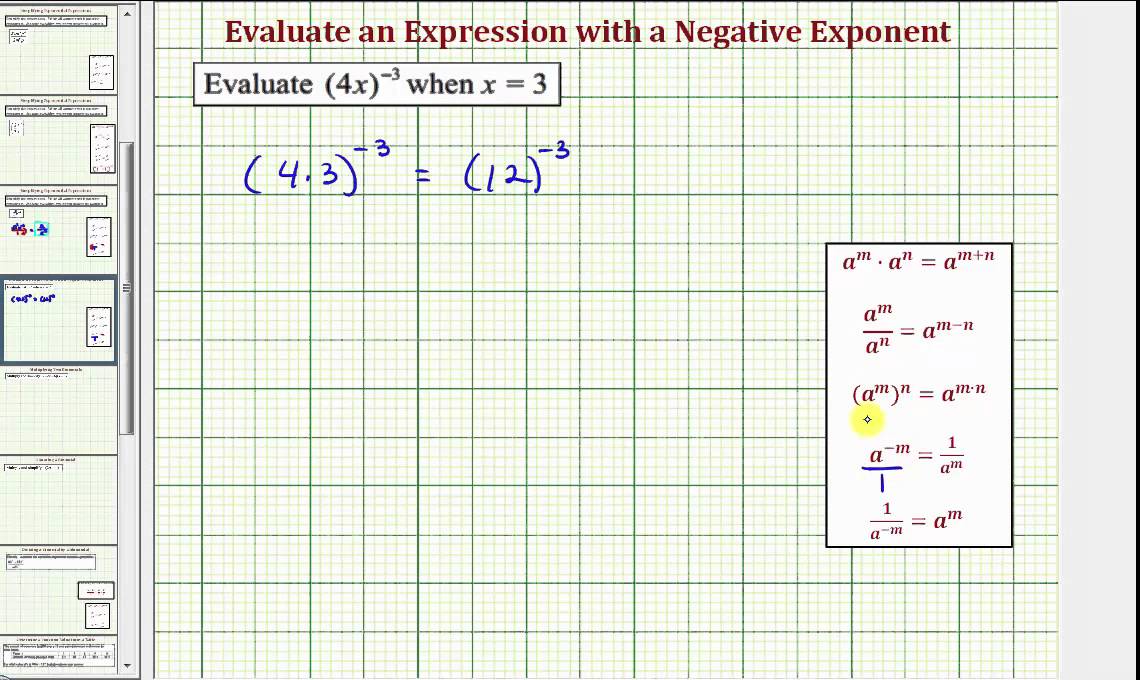 Evaluate an Expression with a Negative Exponent (09x-51) - YouTube