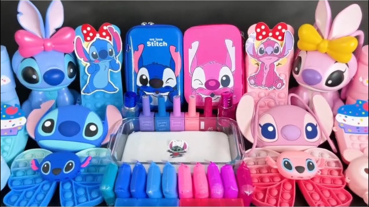 Pink vs Blue Stitch slime mixing | SATISFYING SLIME ASMR | MIXING ...