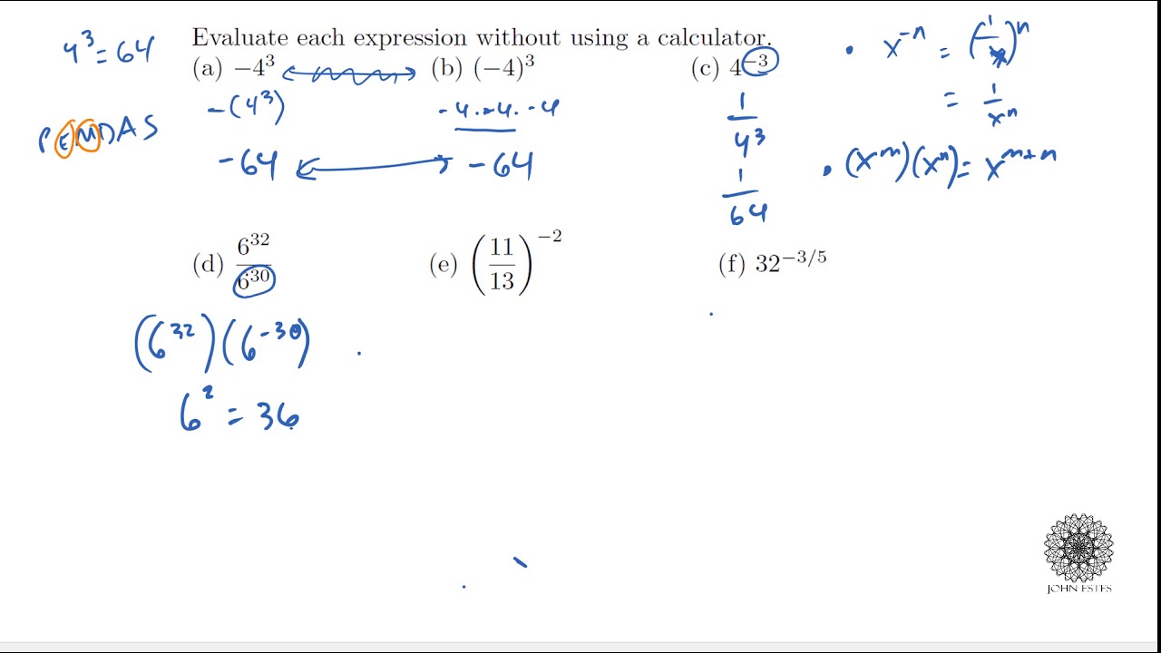 Evaluating Exponential Expressions YouTube Evaluating Exponential Expressions YouTube