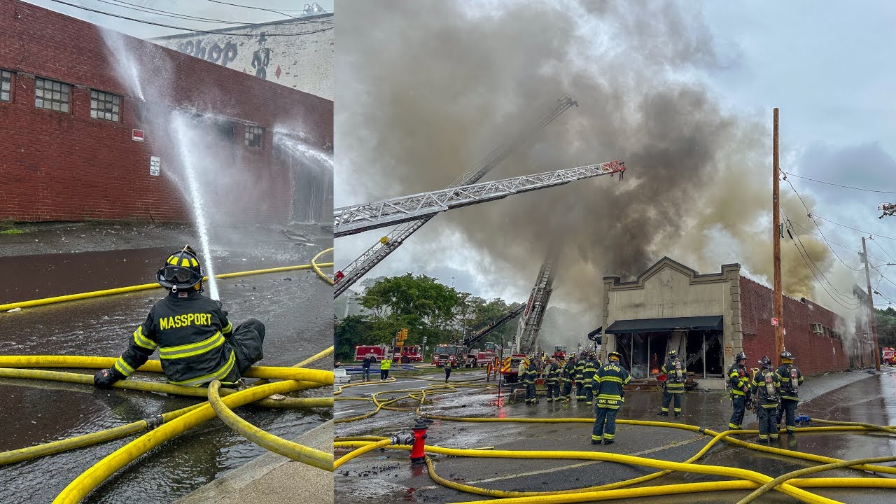 **MAJOR 5th Alarm Fire** 7 Ladder Pipes Work to Battle Fire in Vacant ...