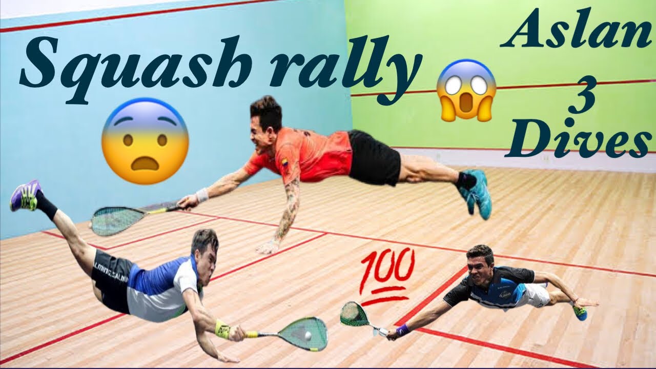 squash rally goes viral as azlan khawar 3 dives - YouTube
