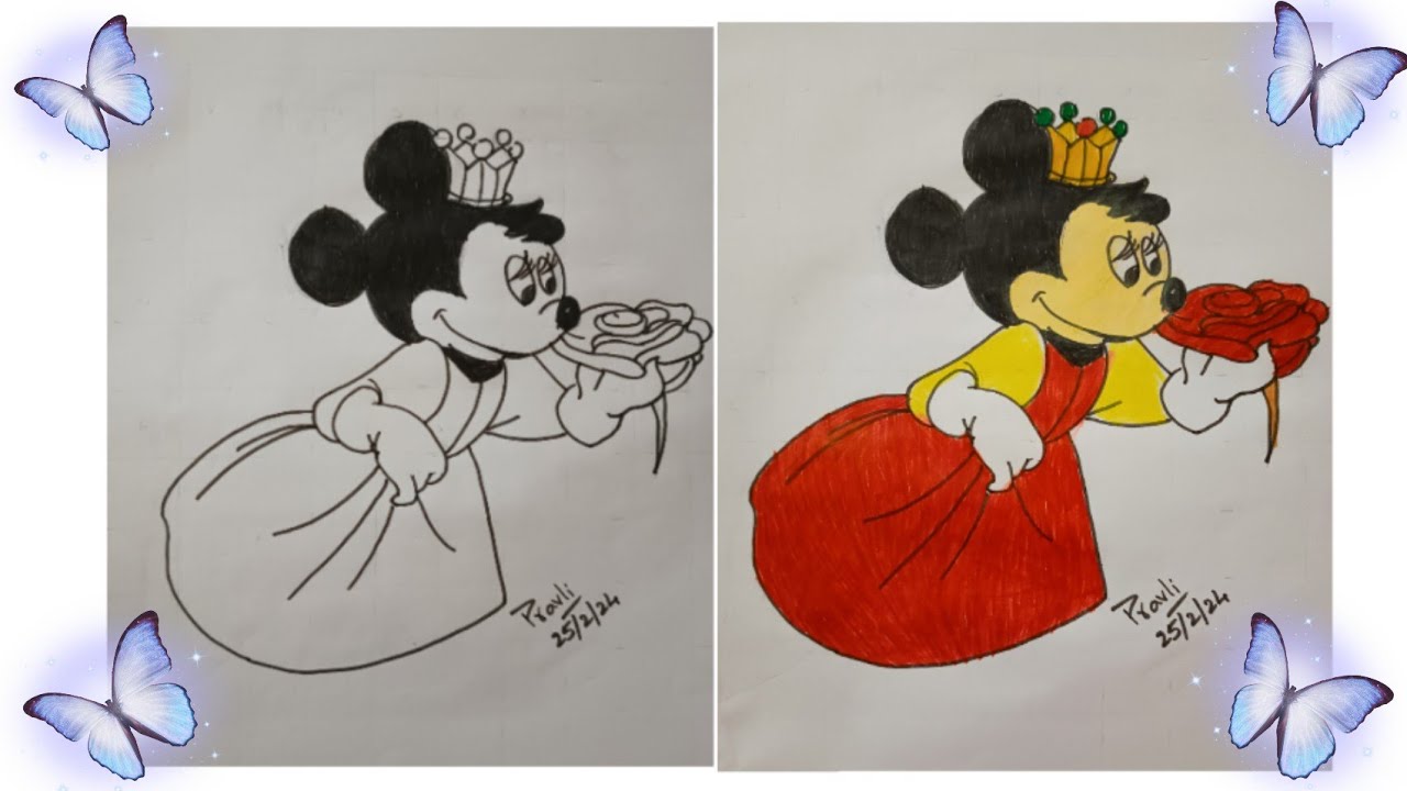 How to draw Minnie mouse|Cute Minnie mouse drawing 😍|art by pravli ...
