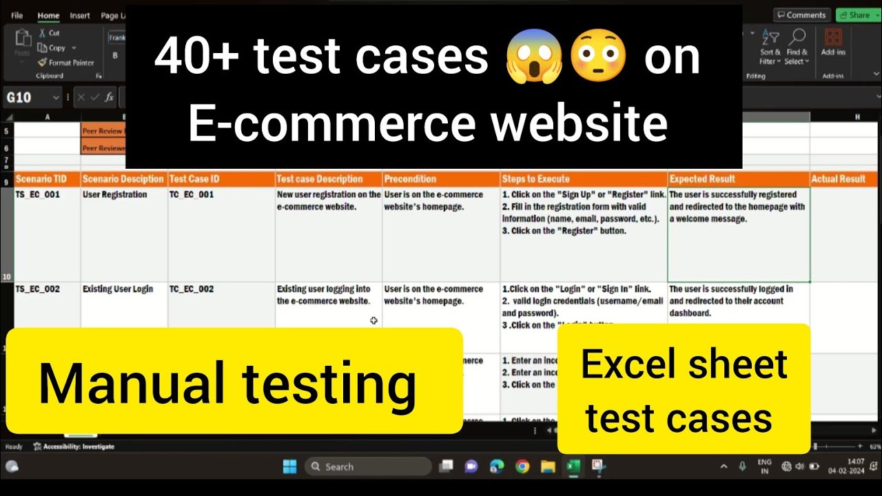 40+ 😲 test cases 😱 on E-commerce website 😳 Excel sheet Live project ...