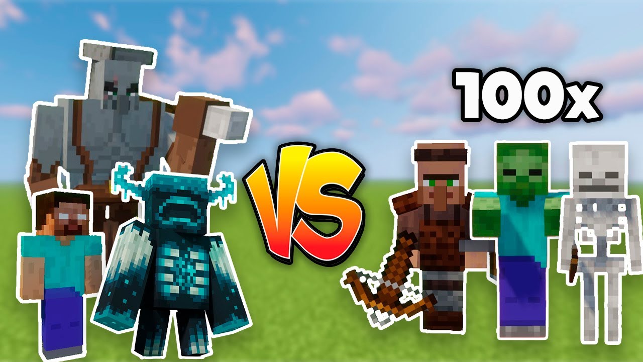 ABSORBER, WARDEN, HEROBRINE VS 100 Guard Villager, Zombie and Skeleton ...