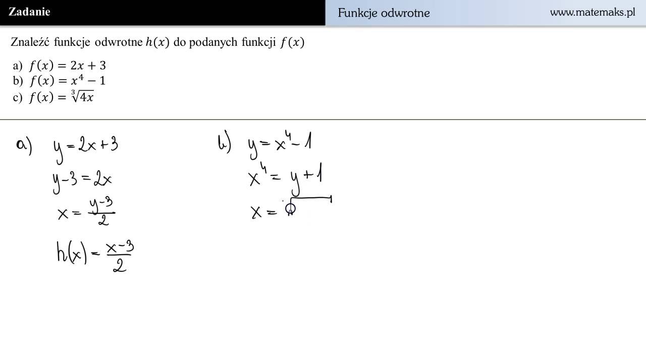 Funkcje odwrotne - przykłady - YouTube