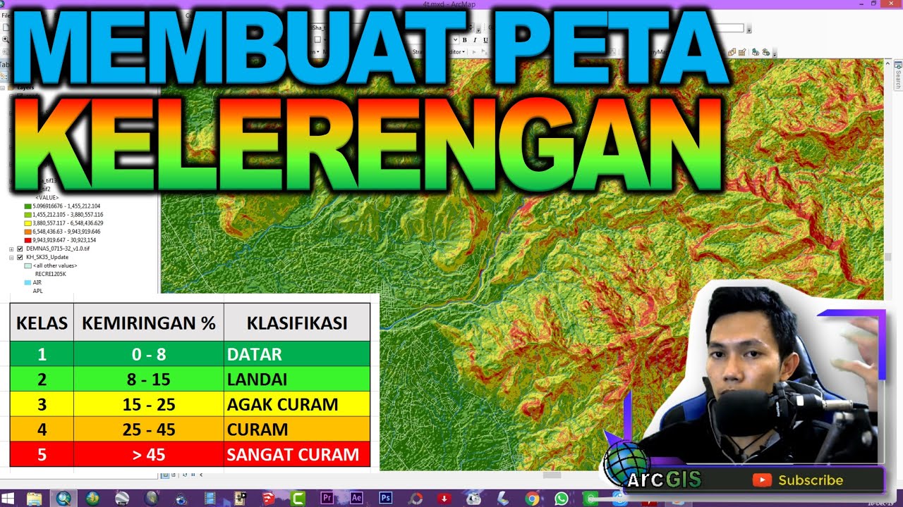 Tutorial Membuat Peta Kelas Lereng / Kemiringan (SLOPE) di arcGIS - YouTube