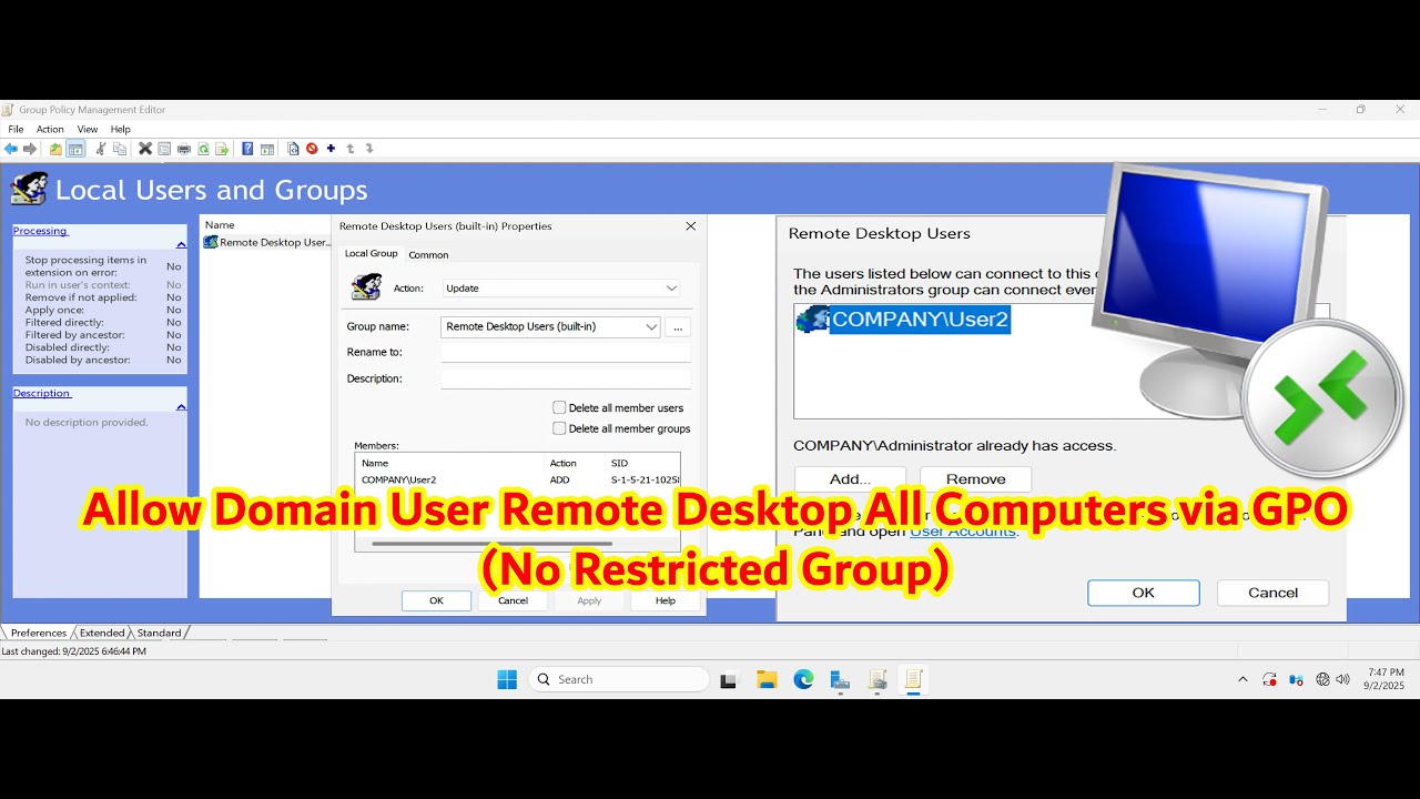 How To Allow Domain User To Remote Desktop All Computers Via Group ...