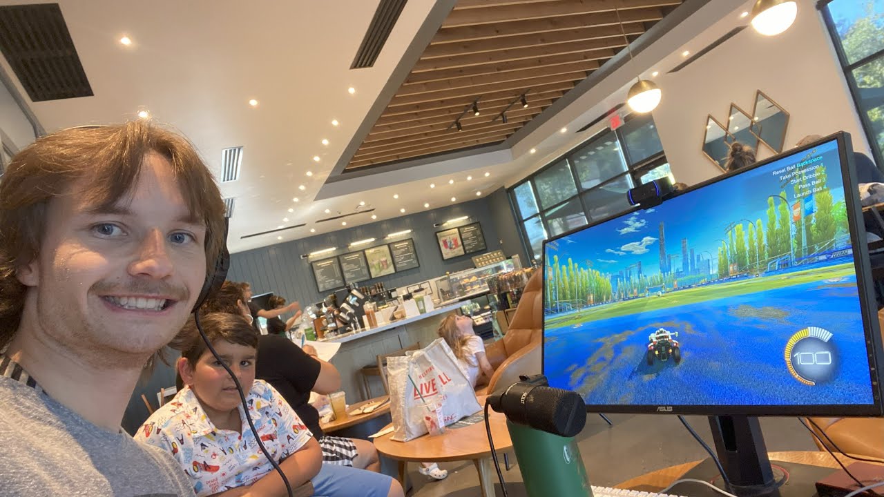 LITERALLY INSIDE STARBUCKS PLAYING ROCKET LEAGUE - YouTube