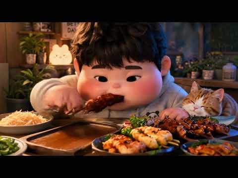 Chubby Boy Eating Juicy BBQ Skewers 🍢🔥 ASMR