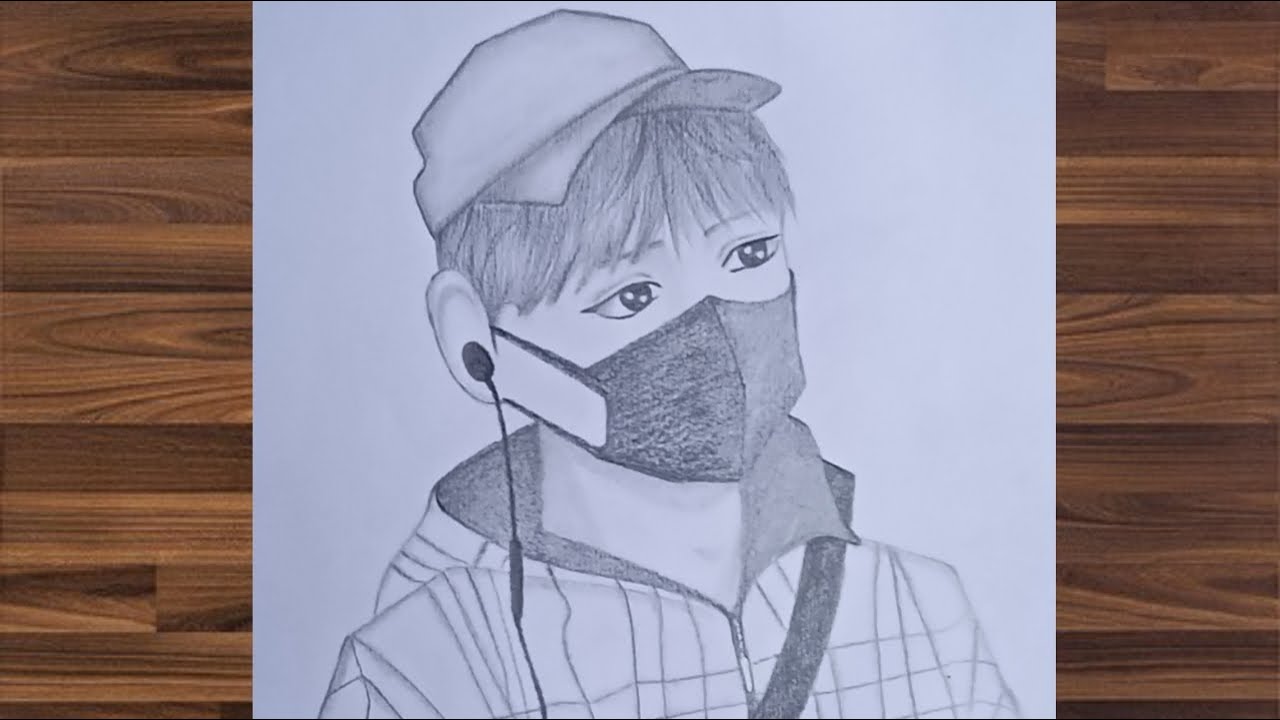 How to draw a boy with mask || How to draw a boy wearing cap step by ...