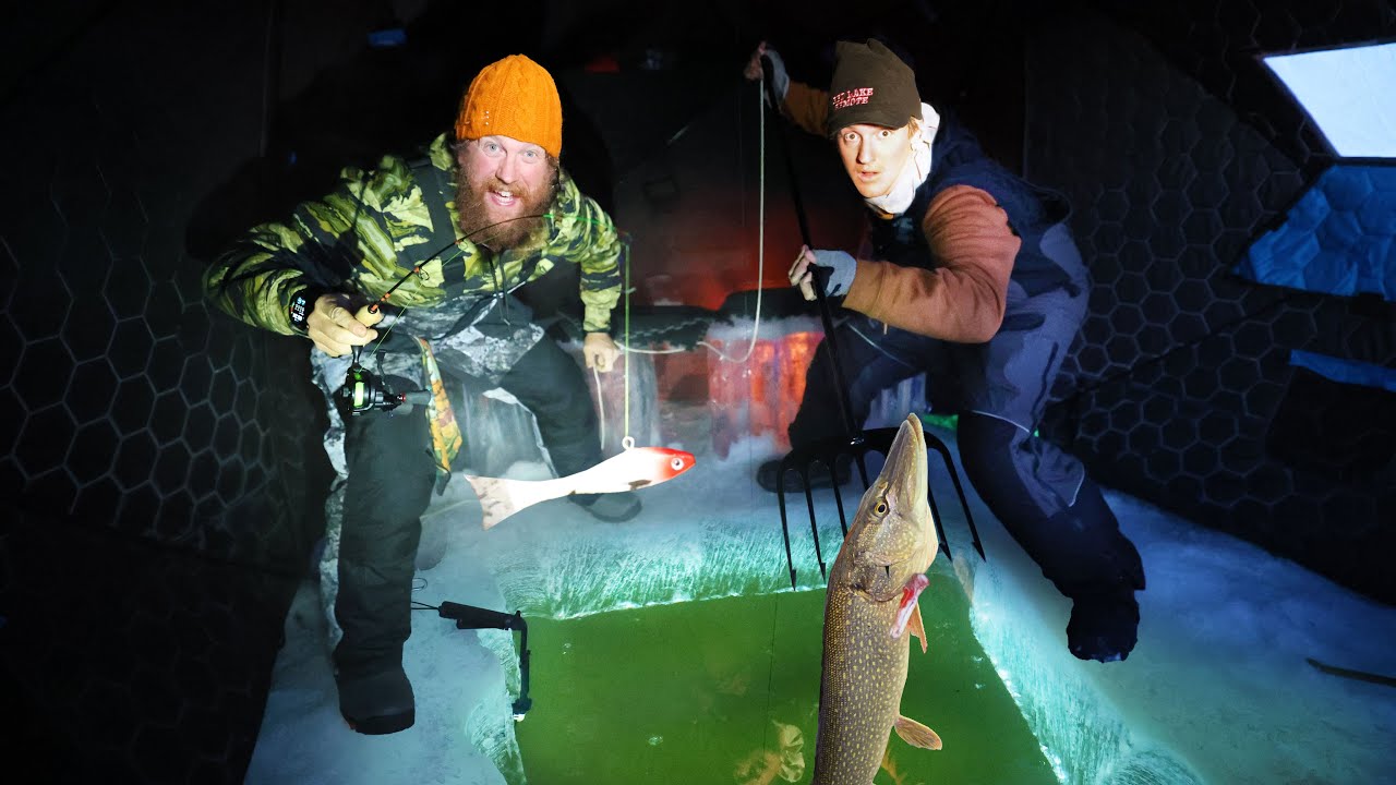 Giant Ice Hole SPEARING Fish on Logging Road Lake! (ft. Zach Fowler ...