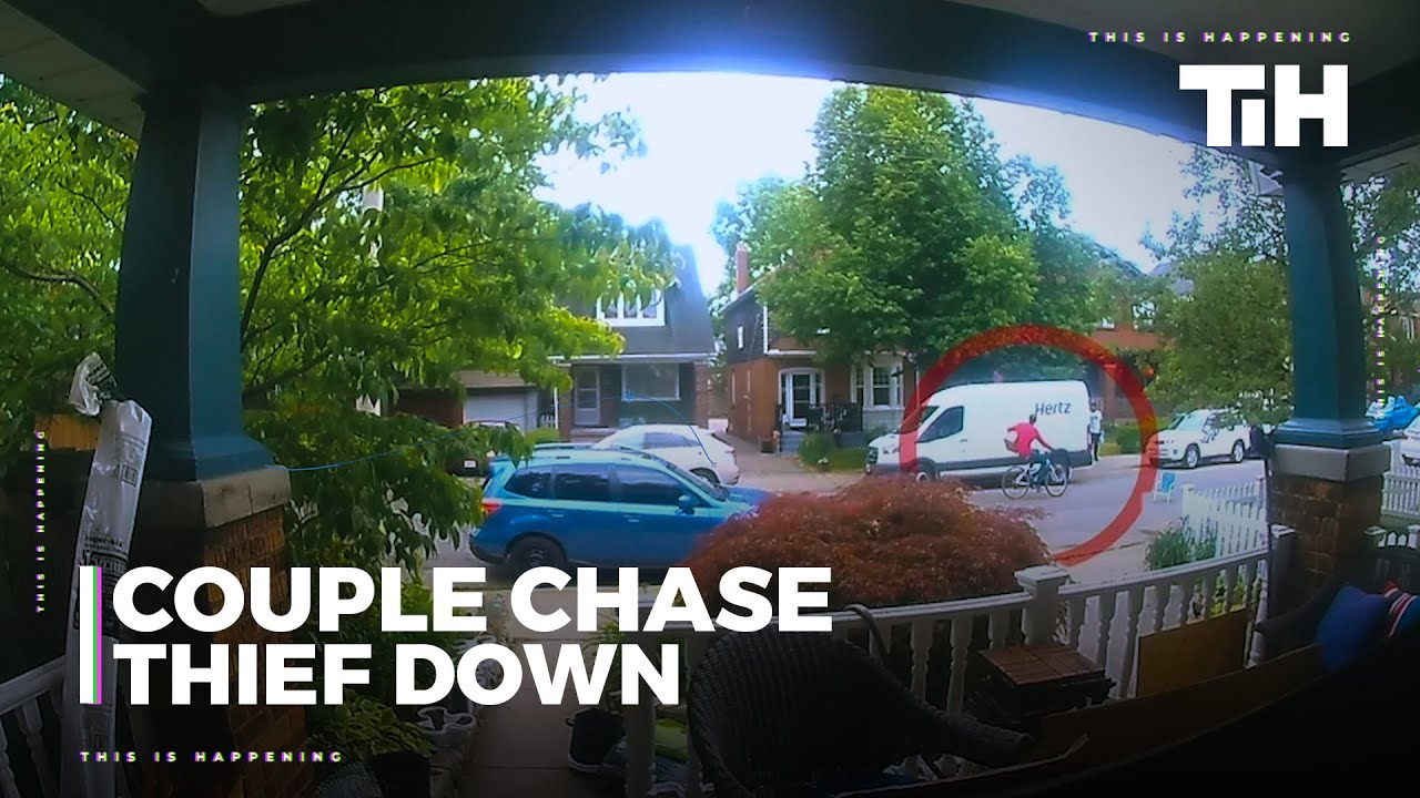 Man And Woman Chase Thief to Recover Stolen Package - YouTube