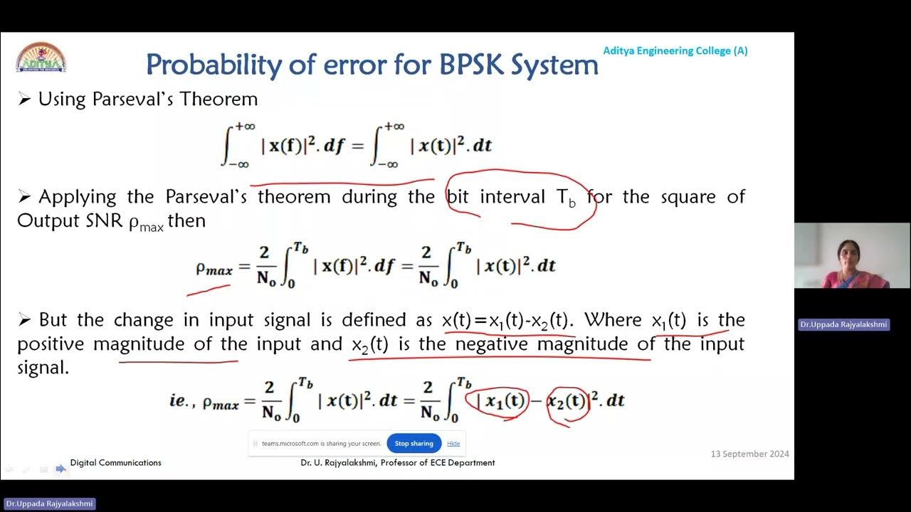 L23 - Probability of Error (Pe) and Output SNR for BPSK system - Modulation and Demodulation ...