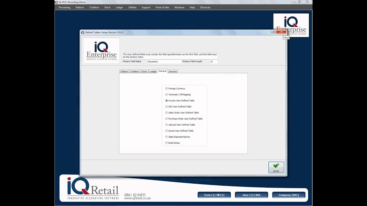 IQ POS Utilities Module Parameters General User Define Invoice - YouTube