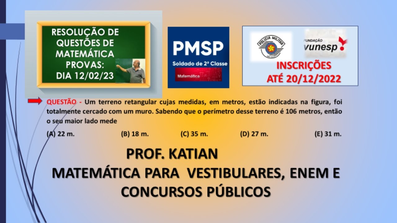 CONCURSO PMSP INSCRI ES AT 20 12 Um Terreno Retangular Cujas