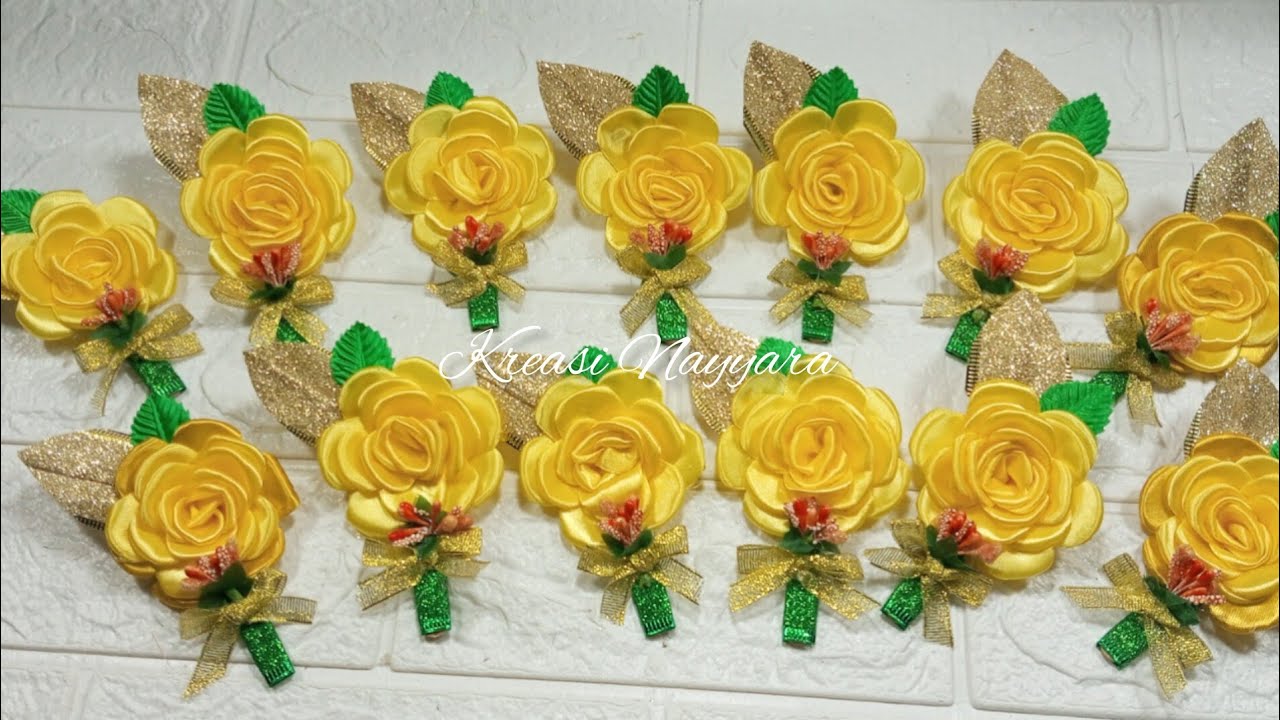 Cara Membuat Korsase Bunga Simple & Mudah || Bros seragaman Nuansa Gold ...