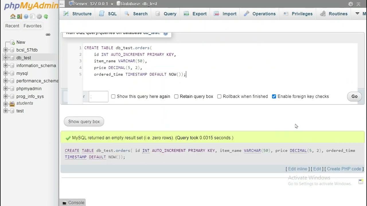 Timestamp Data Type- MySql phpmyadmin - YouTube