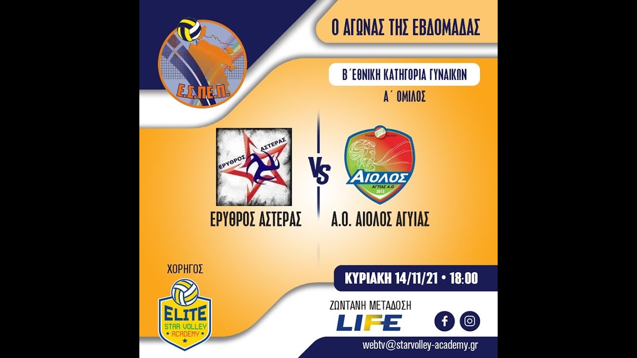 ΕΡΥΘΡΟΣ ΑΣΤΕΡΑΣ vs ΑΙΟΛΟΣ ΑΓΥΙΑΣ | Β' ΕΘΝΙΚΗ ΓΥΝΑΙΚΩΝ ΕΣΠΕΠ - YouTube