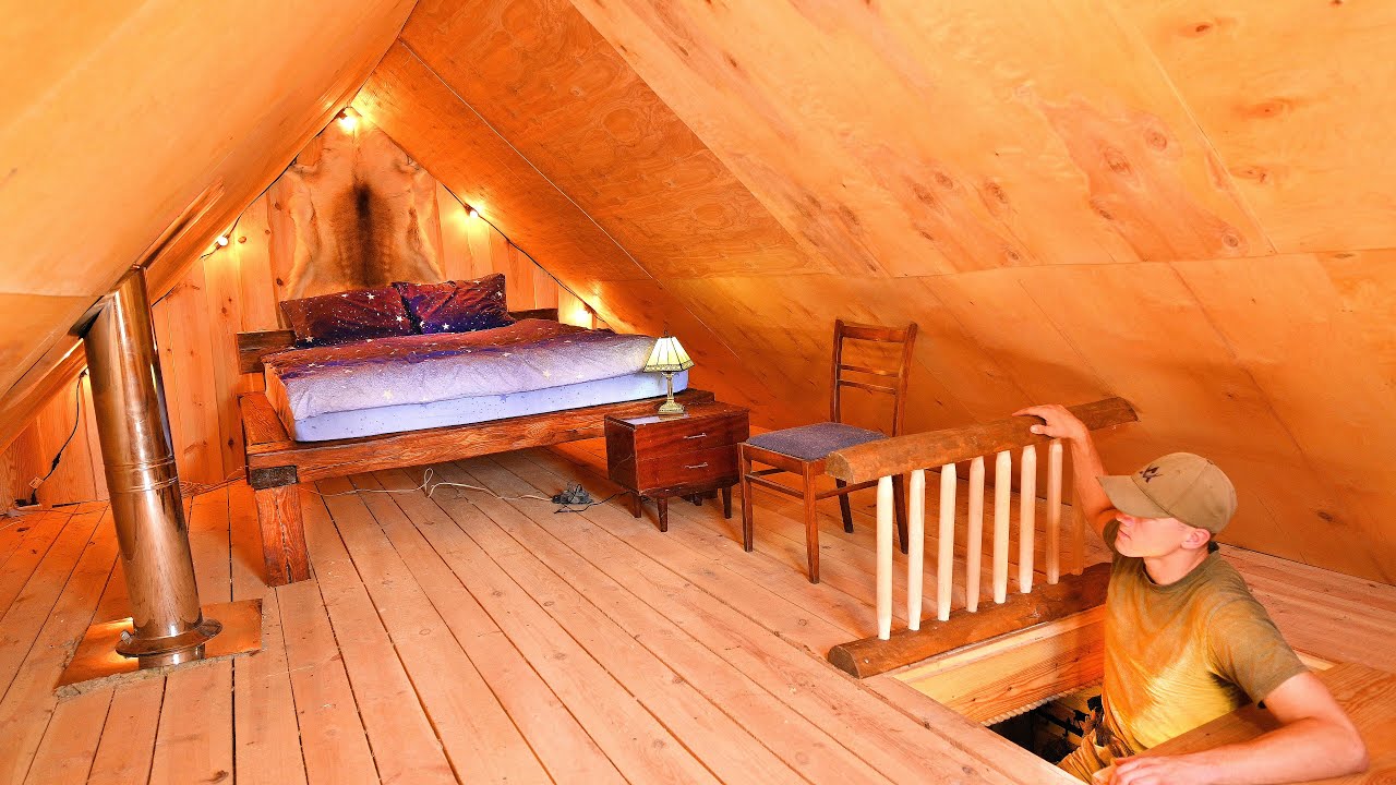Building a Cozy Sleeping Loft in My Log Cabin in the Woods - YouTube