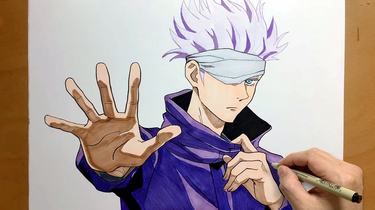 How to Draw Satoru Gojo from Jujutsu Kaisen | step by step | Draw anime ...