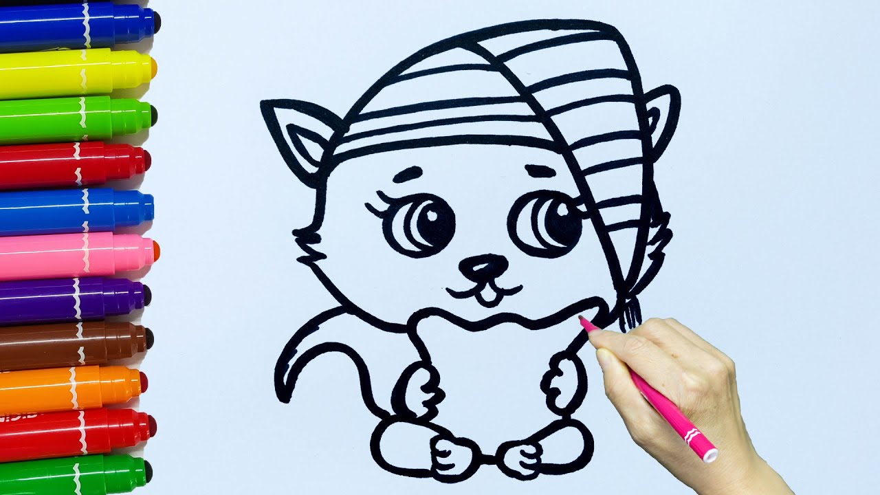 How to draw and color cute cats, cute mugs for kids | Jak narysować i ...