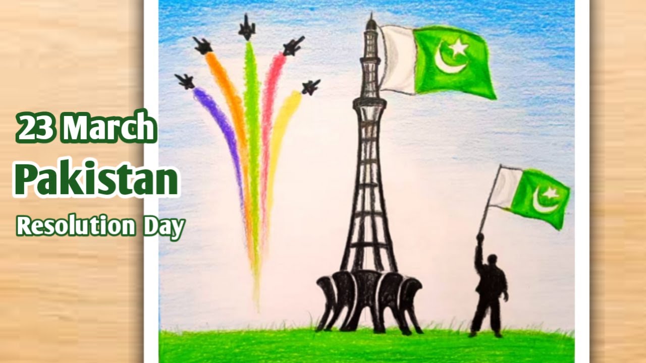 Pakistan Day Drawing | Pakistan Resolution Day Drawing | 23rd March ...