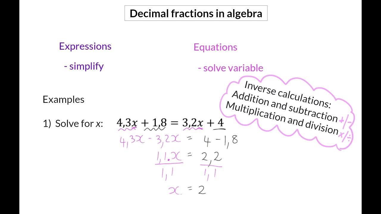 03 Decimal fractions in algebraic equations and word problems - YouTube