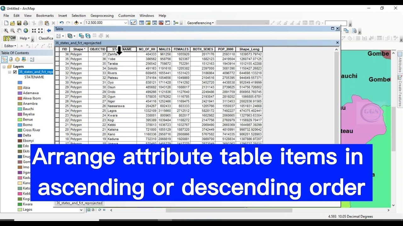 How to arrange attribute table items in ascending or descending order in ArcGIS - YouTube