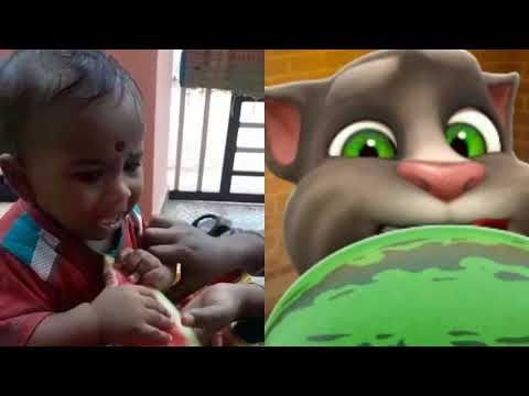 my son talking tom eating watermelon - YouTube