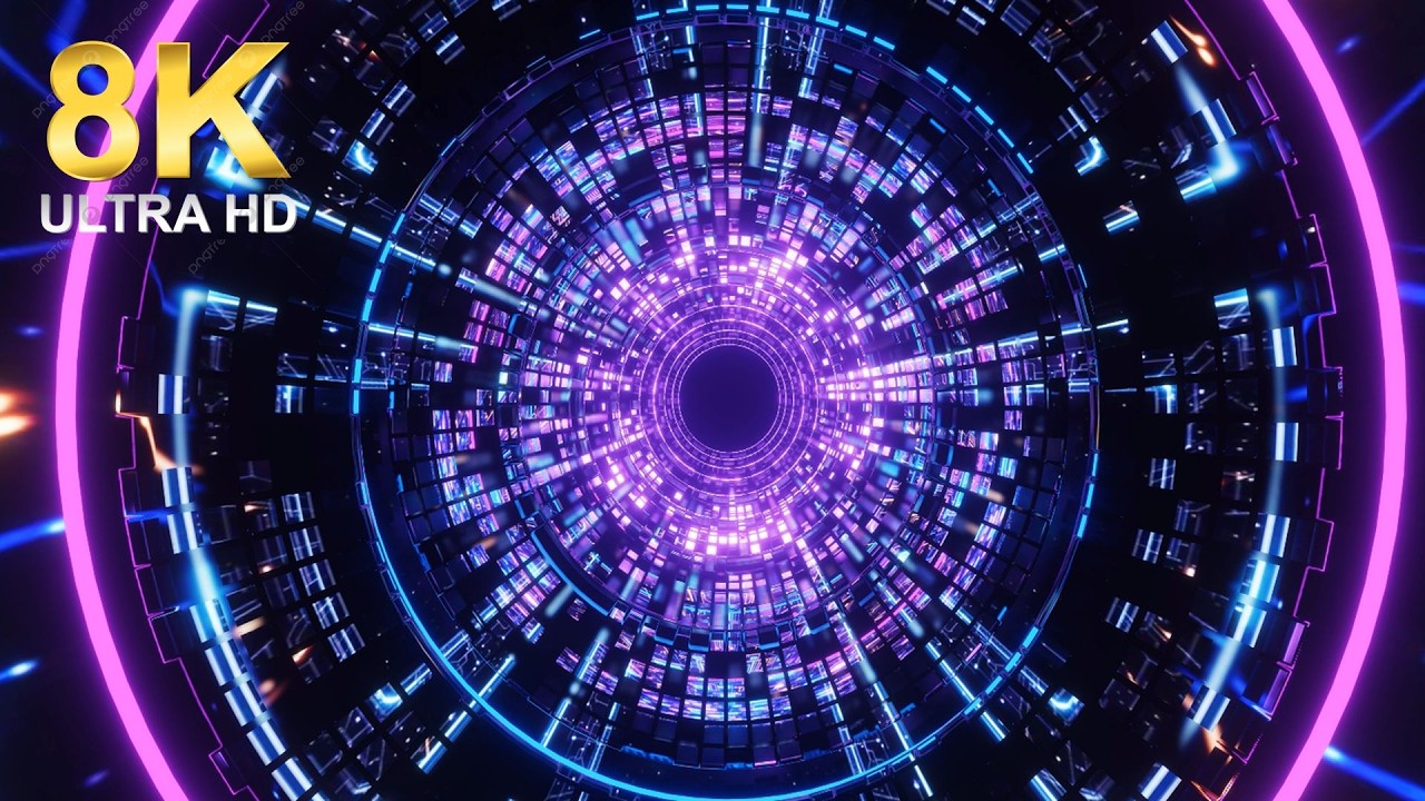 8K Futuristic Blue and Purple Digital Tunnel Background with Glowing ...
