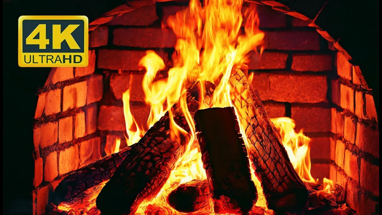 🔥 Cozy Fireplace 4K Ambience (12 HOURS). Fireplace with Burning Logs ...