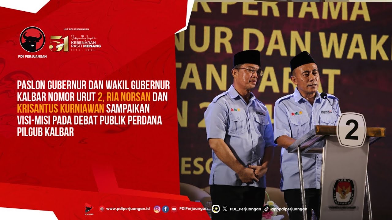 Ria Norsan dan Krisantus Kurniawan menyampaikan visi misi di debat ...