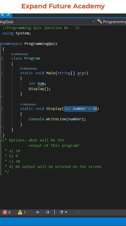 Solution for Programming Quiz Questions - Q33 - Expand Future Academy #Shorts #CSharp #Dotnet ...