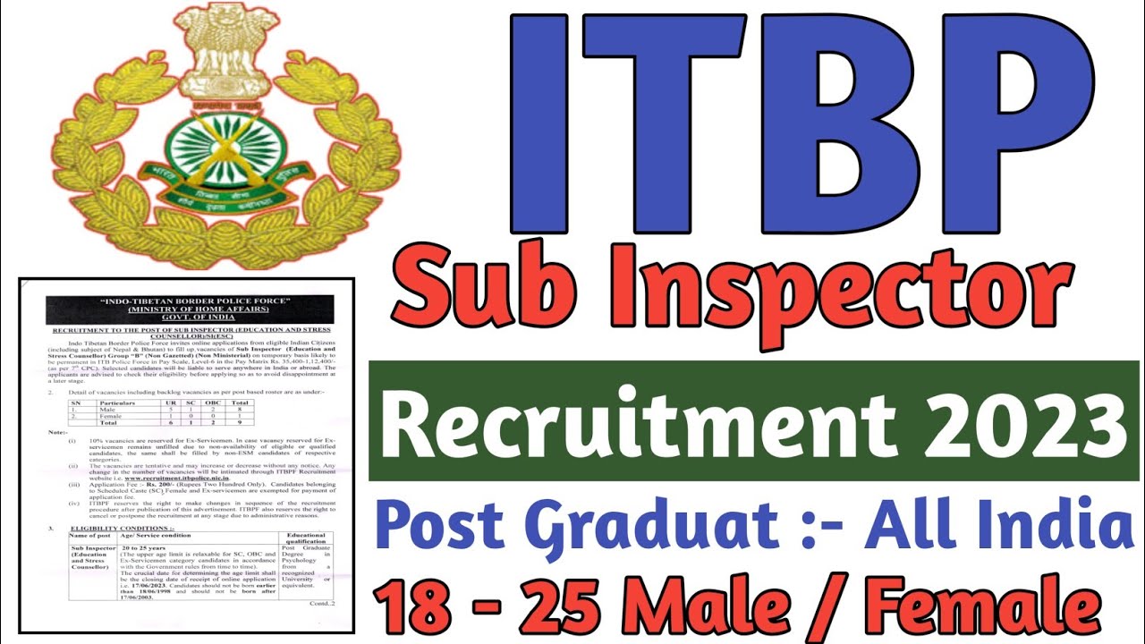 ITBP SI Recruitment 2023 || ITBP Sub Inspector Recruitment 2023 Itbp si ...