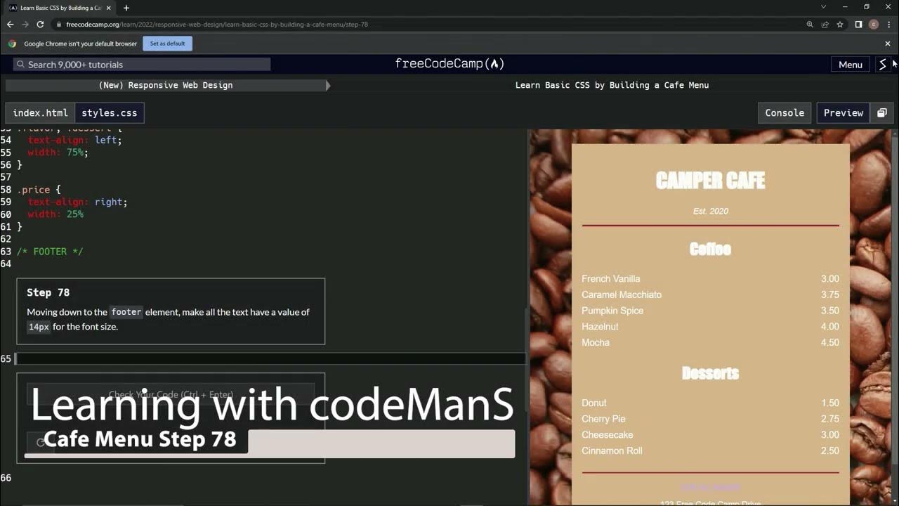 Learn Basic CSS by Building a Cafe Menu - Step 78 - YouTube