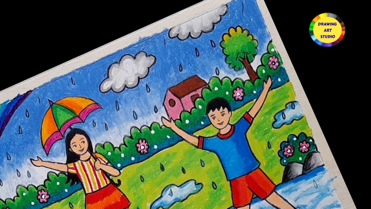 Rainy Season Drawing | Rainy Day Drawing | How To Draw Rainy Day ...