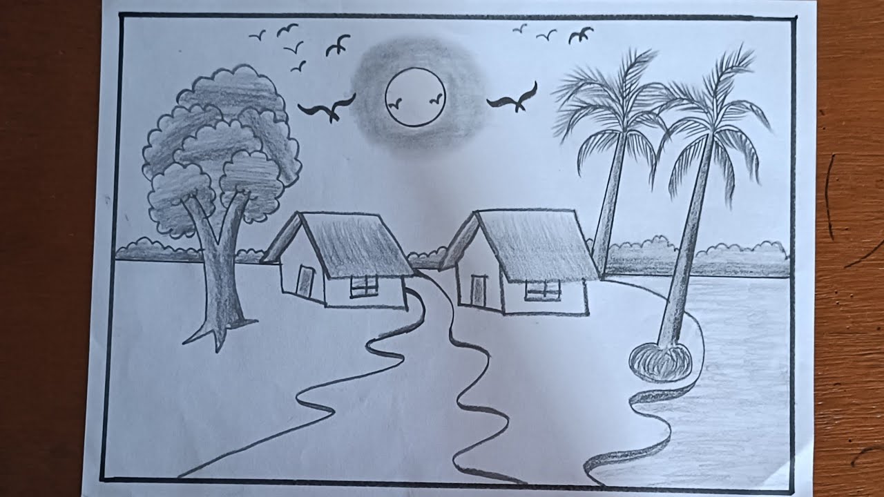 Prakritik drishya drawing pencil shading/How to draw nature step by ...