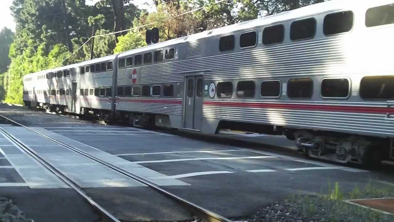 Atherton Station - Caltrain Baby Bullet Express and Local Action - YouTube