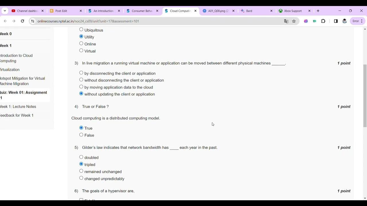 Cloud Computing And Distributed Systems | Week 1 Answers 2024 | NPTEL || #nptel # ...