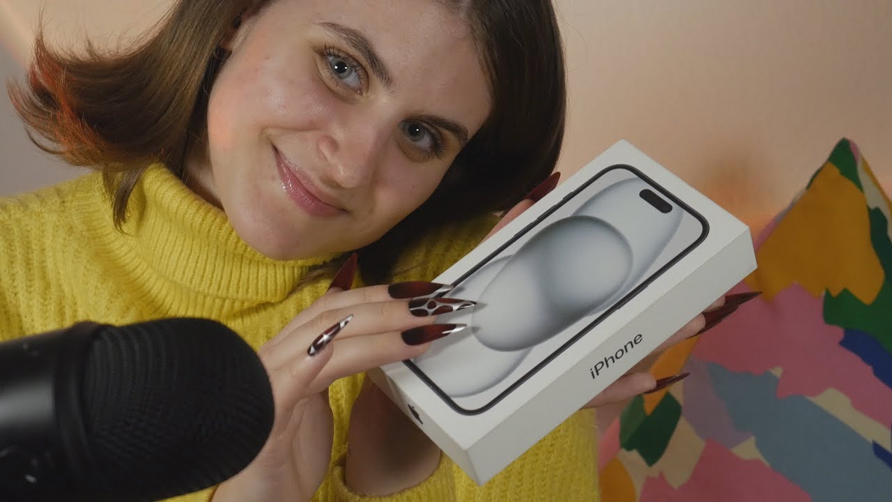 ASMR iPhone 15 unboxing w/ lots of clicky whispering * ･ﾟ: 4K - YouTube