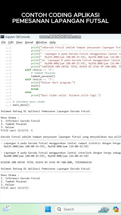 APLIKASI PESANAN LAPANGAN FUTSAL | CODING PYTHON #python #coding #pemrograman #programming - YouTube