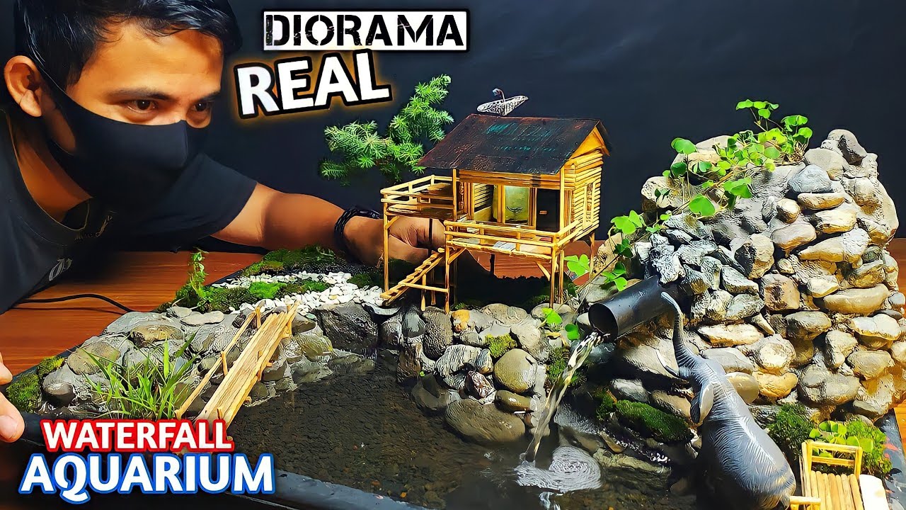 Aquarium Landscape Waterfall Diorama from Gravel and A Plastic Tray ...