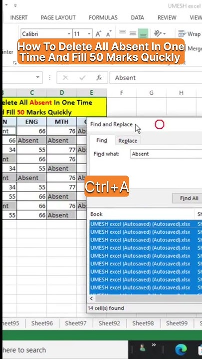 How To Delete All Absent In One Time And Fill 50 Marks Quickly #shorts #excel #msexcel # ...