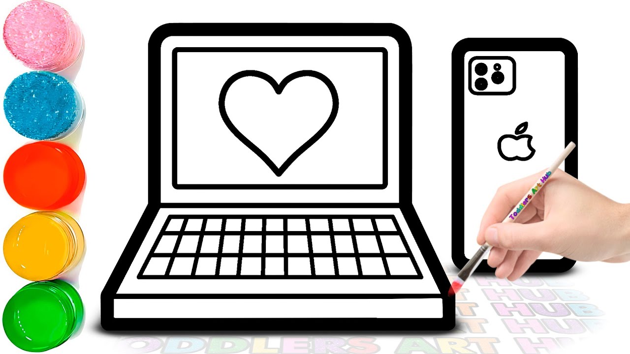 How to Draw Laptop and Phone | Computer Drawing | How to draw a Monitor ...
