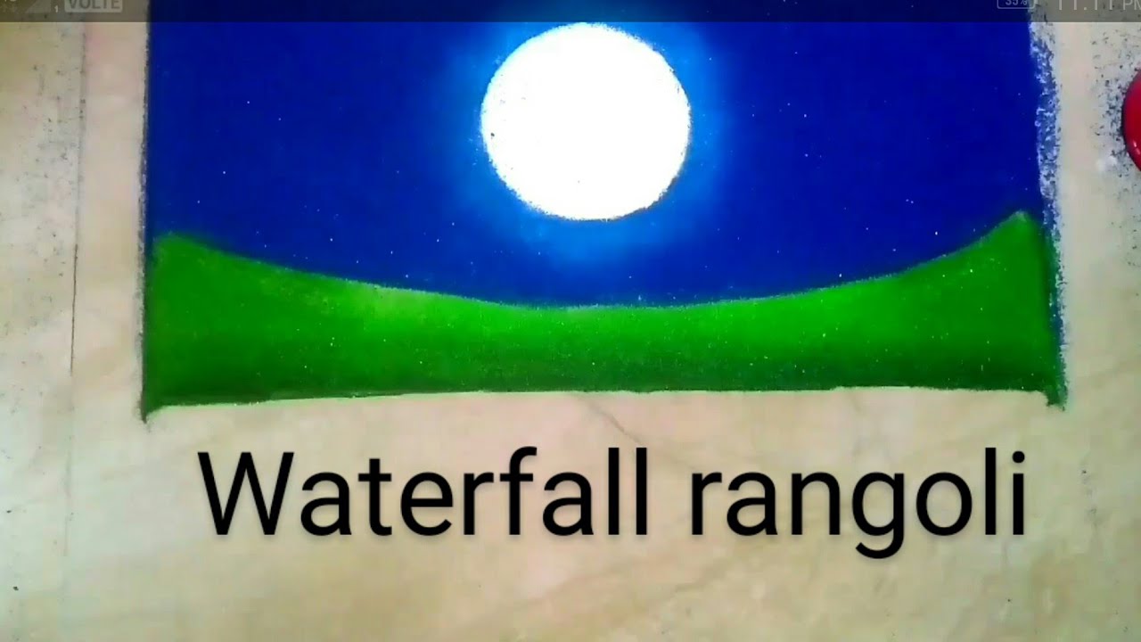 Diwali special Waterfall rangoli | scenery rangoli | poster rangoli ...