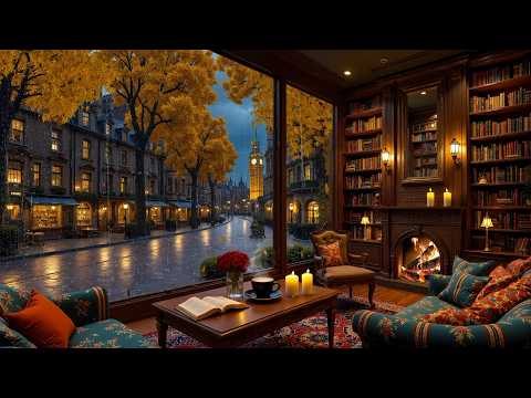 Immersive Autumn Jazz Music ☔ Peaceful Café, Gentle Rain Sounds & Warm Fireplace for Study, Work