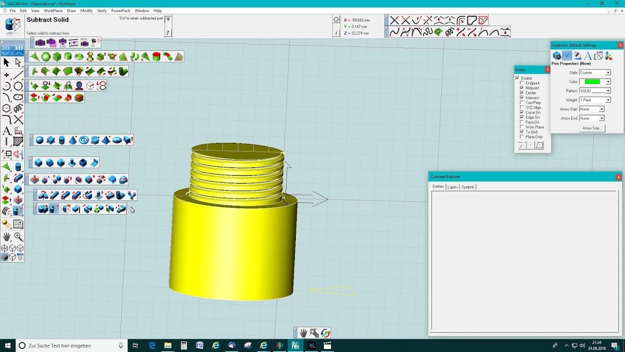 ViaCad 10 pro PP - Konstruktion eines Bauteiles mit Gewinde (für 3D ...