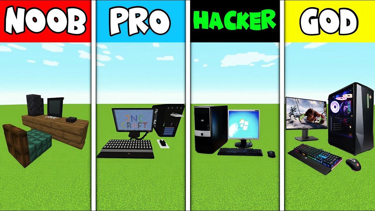 Epic Minecraft Battle: COMPUTER BUILD CHALLENGE - NOOB vs PRO vs HACKER ...