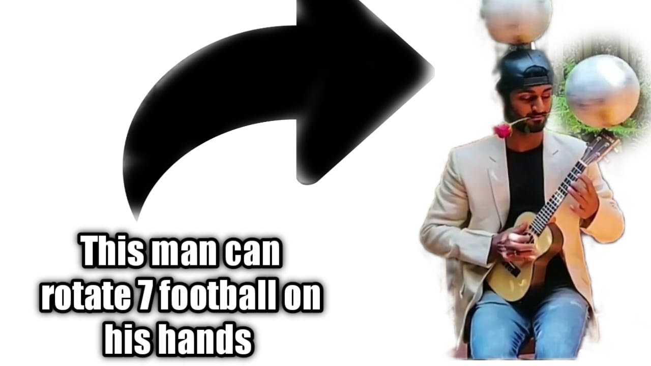 This man rotate foot ball on his hands and legs total 5 balls can ...