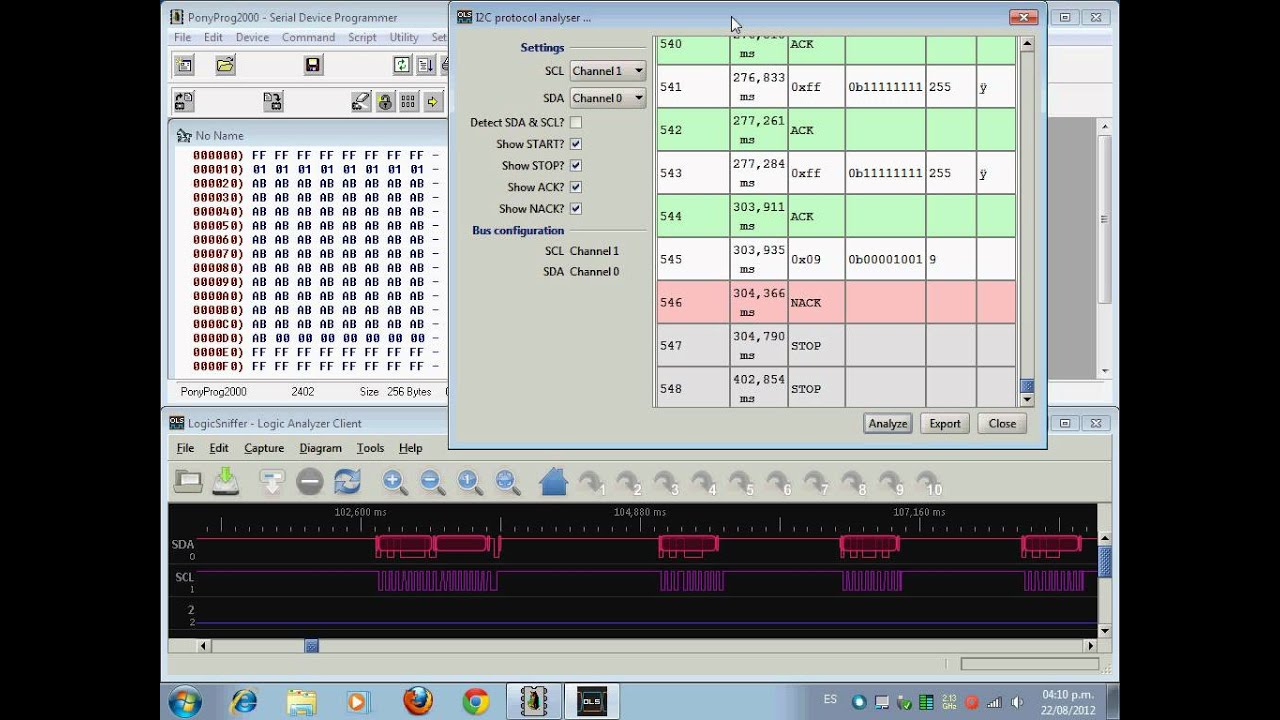 Open Bench Logic Analyzer, Ponyprog and 24C02 eeprom data capture n ...